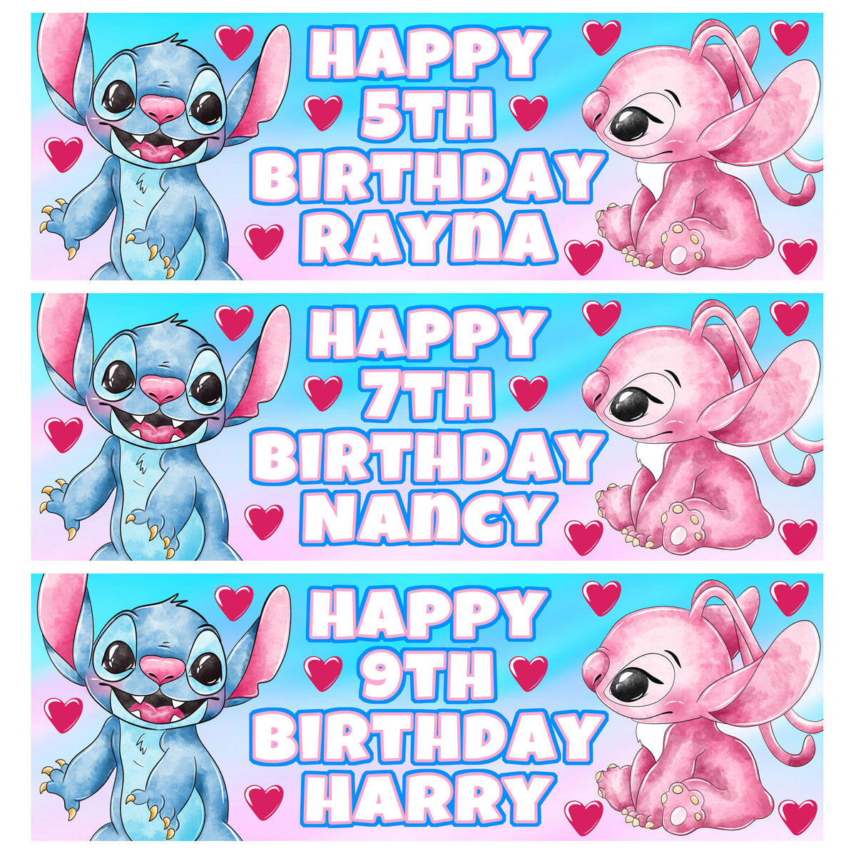 DISNEY STITCH & ANGEL Personalised Birthday Banners – elephano.com